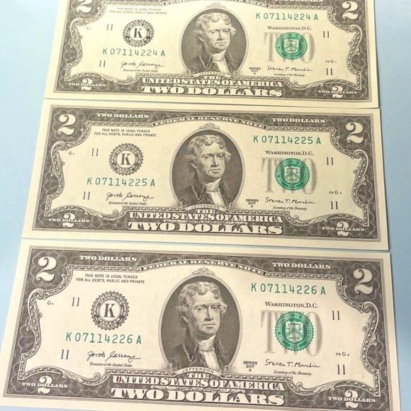 Us Mint | Office | Lot Of 3 27a 2 Dollar Bills Crisp Notes Uncirculated ...
